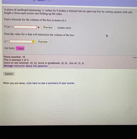 Solved A Piece Of Cardboard Measuring Inches By Inches Chegg