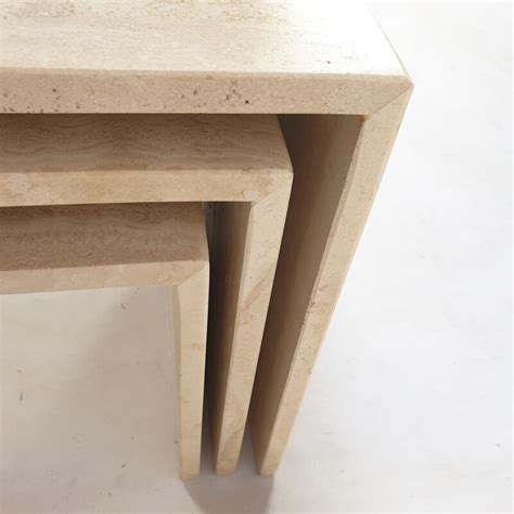 Tables Gigognes Italiennes Vintage En Travertin 1980