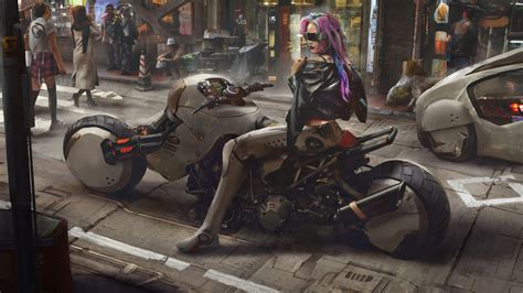 Cyberpunk Motorcycle Sci Fi Girl 4K 139 Wallpaper PC Desktop