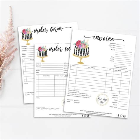 Editable Bakery Invoice Cake Order Form Baking Shop Forms Pastry