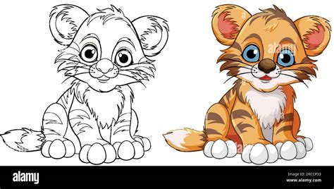 Lindo bebé tigre personaje de dibujos animados Esquema para colorear la