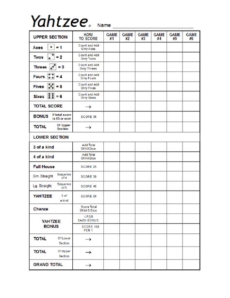 Large Printable Yahtzee Sheet Printable Templates