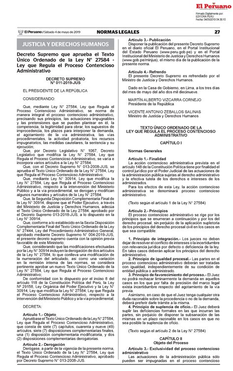 Decreto Supremo Que Aprueba El Texto Unico Ordenado De La Le Decreto