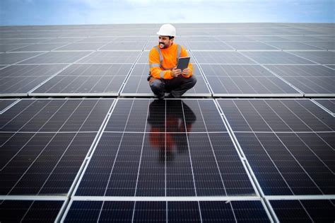 Trabalhador Industrial De Energia Solar Fazendo Controle De Qualidade