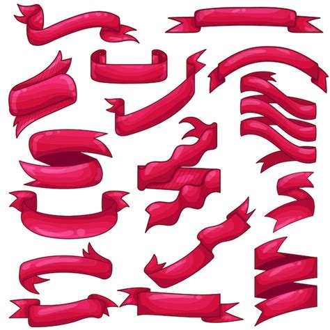 Conjunto de ilustración de banner de cinta roja plana de vector de
