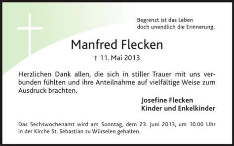 Traueranzeigen Von Manfred Flecken Aachen Gedenkt
