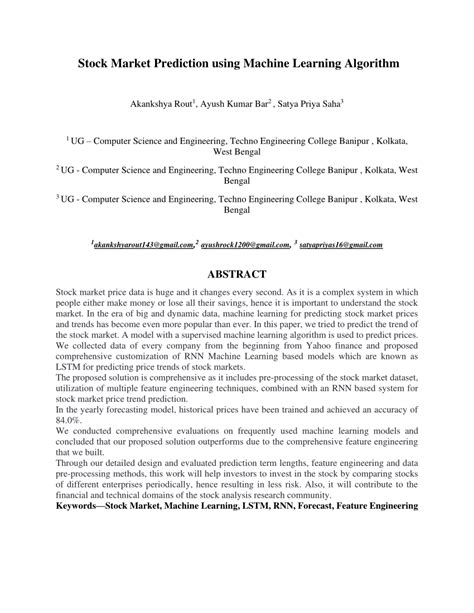 pdf stock market prediction using machine learning algorithm