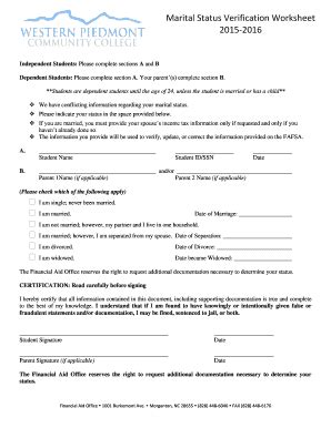 Fillable Online Wpcc Marital Status Verification Worksheet Wpcc Fax
