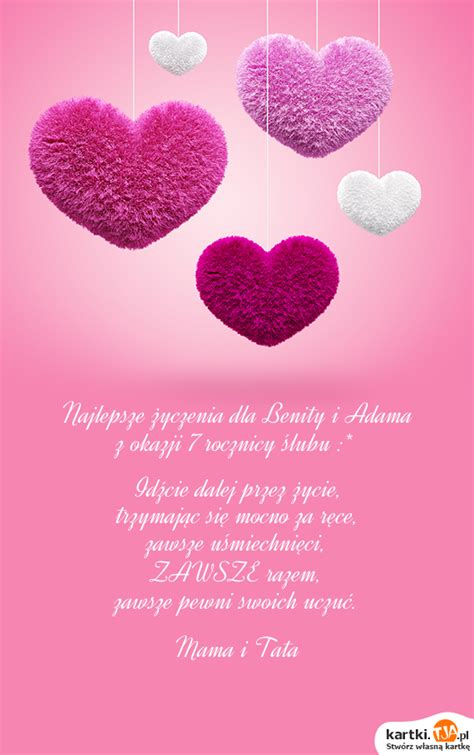 Najlepsze życzenia dla Benity i Adama Darmowe kartki