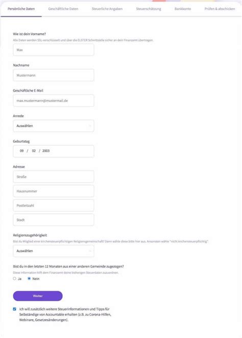 Fragebogen zur steuerlichen Erfassung online ausfüllen Accountable