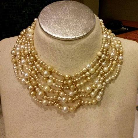 Ooak Repurposed Mixed Faux Pearl Bead Collar Bib Necklace Gold Etsy