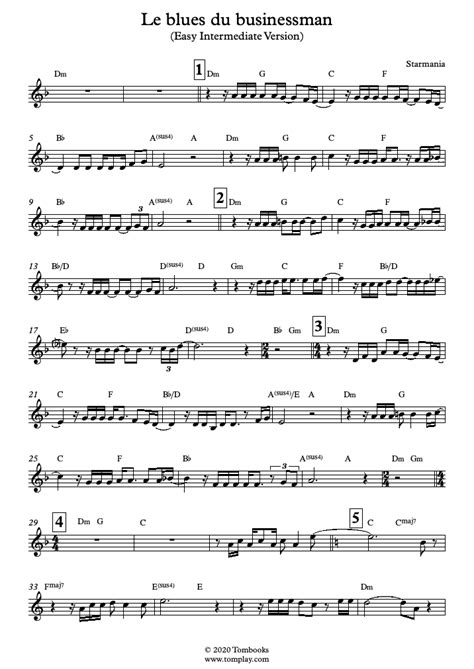 Le Blues Du Businessman Starmania Easy Intermediate Level Alto Sax