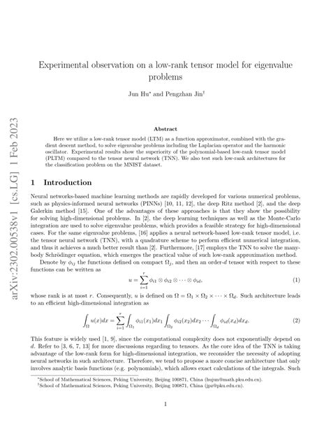 pdf experimental observation on a low rank tensor model for eigenvalue problems