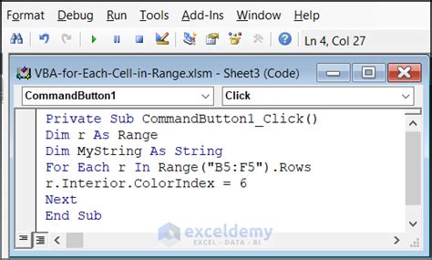 how to use vba for each cell in a range in excel 3 methods