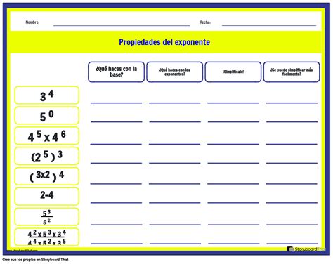 Hoja de Trabajo de Práctica de Propiedades de los Exponentes
