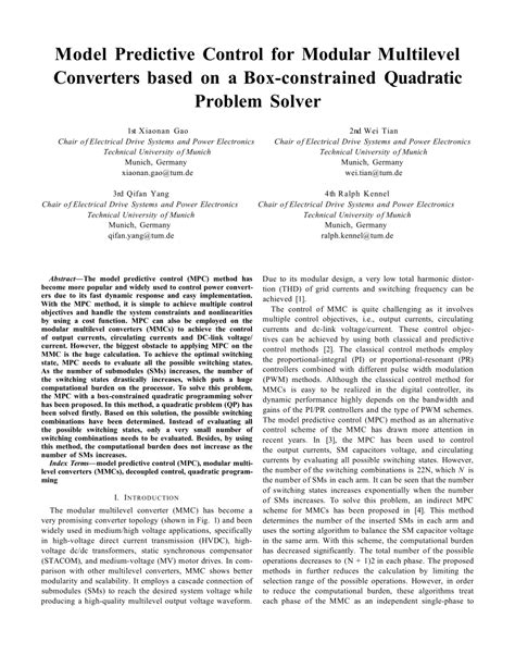 pdf model predictive control for modular multilevel converters based on a box constrained