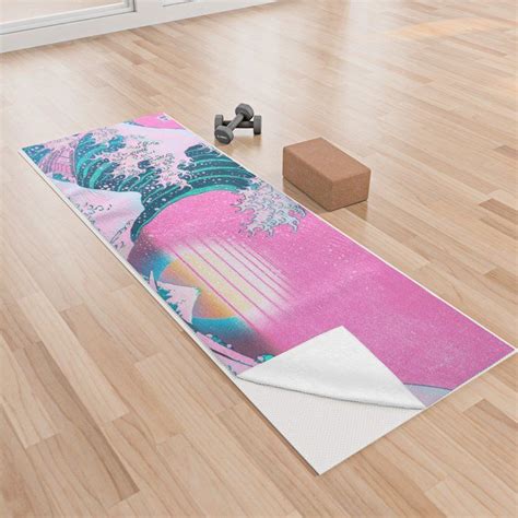 Vaporwave Aesthetic Great Wave Off Kanagawa Synthwave Sunset Yoga Towel
