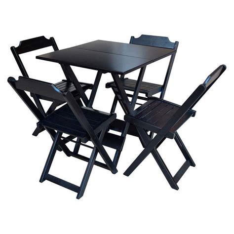 Conjunto De Mesa Dobravel 4 Cadeira De Madeira 70x70 Ideal Bar E