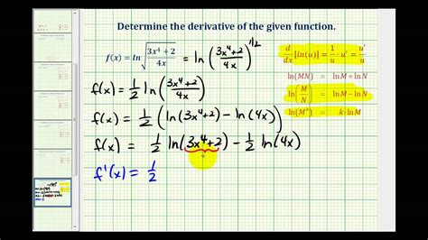 Ex Derivatives Of The Natural Log Function Using Log Properties