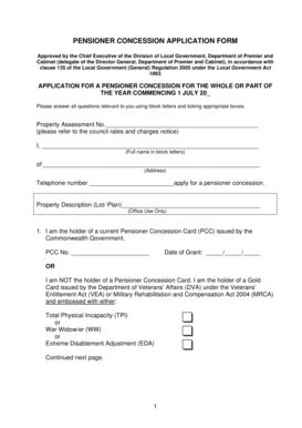 Fillable Online Pensioner Concession Application Form 2010 Fax Email