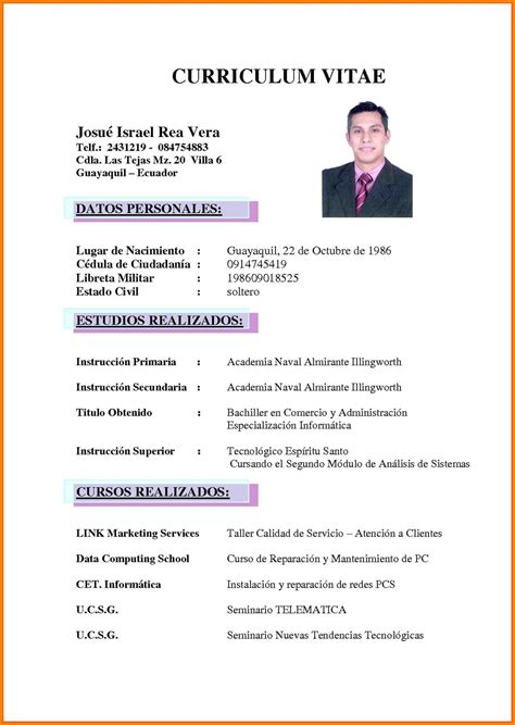 Plantilla Curriculum Vitae Word Sencillo