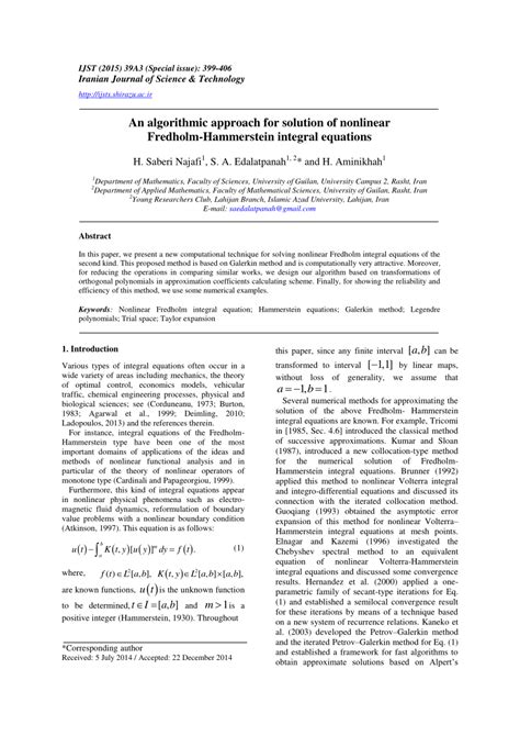 pdf an algorithmic approach for solution of nonlinear fredholm hammerstein integral equations