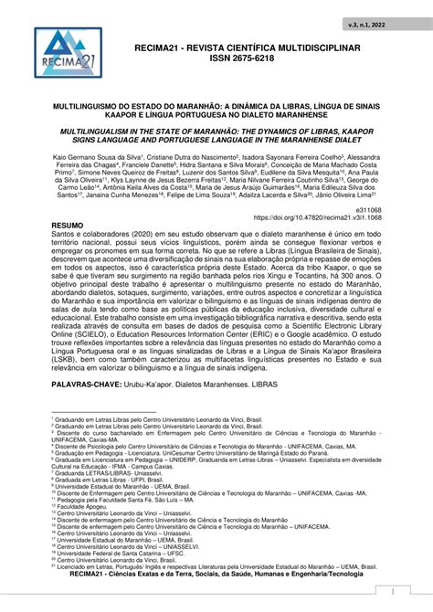 PDF MULTILINGUISMO DO ESTADO DO MARANHÃO A DINÂMICA DA LIBRAS