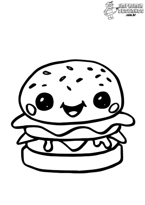 Hambúrguer kawaii para colorir Imprimir Desenhos