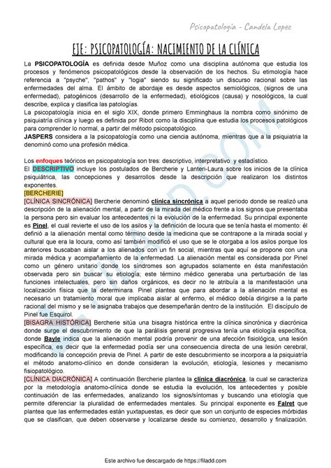 Psicopatologia POR EJES EJE PSICOPATOLOGÍA NACIMIENTO DE LA CLÍNICA