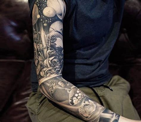 Black And Grey Sleeve Tattoo By Khan Tattoo Post 15311 Sleeve