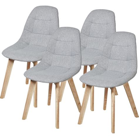 Chaise scandinave tissu gris clair capitonné et bois naturel Kiba Lot