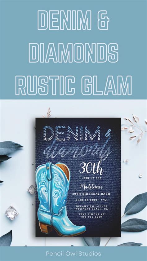 A Denim Diamonds Birthday Party Invitation For Women 30th 40th 50th