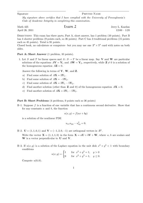 solution partial differential equations exam docsity