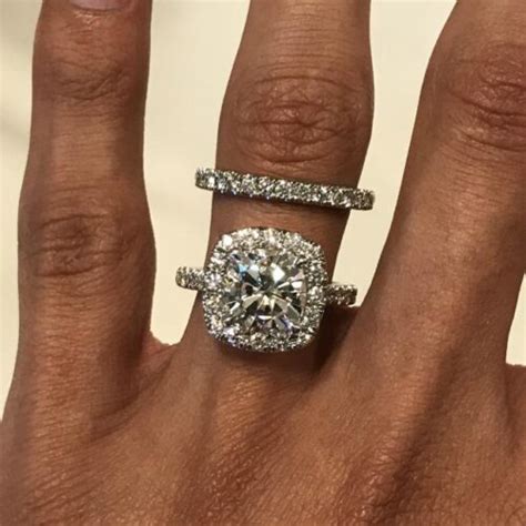 4 Carat Old European Cut Moissanite Diamond Hidden Halo Wedding Set