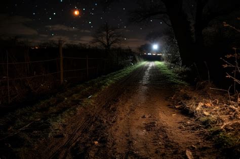 A Dirt Road At Night With Stars In The Sky Premium AI Generated Image