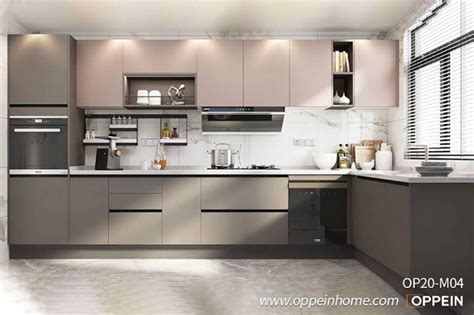 Handleless Modern Grey Melamine Kitchens With Simple Designs OP20 M04