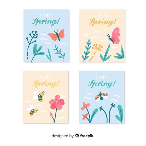 Colección tarjetas primavera insectos Vector Gratis