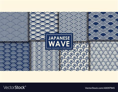Japanese Wave Seamless Pattern Collection Vector Image