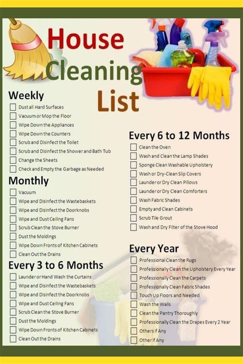 House Cleaning Schedules Checklists Daily Weekly Monthly Cleaning