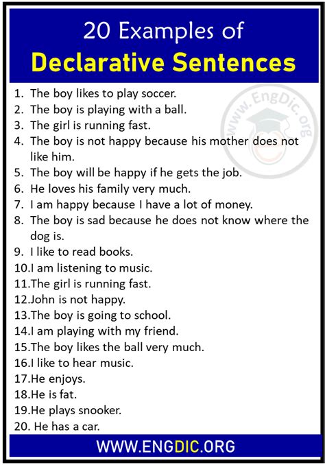 Examples Of Declarative Sentences Engdic