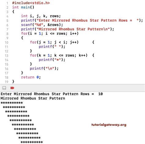 C Program To Print Mirrored Rhombus Star Pattern