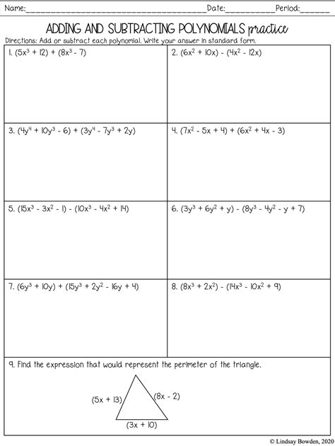 Adding And Subtracting Polynomials Activity