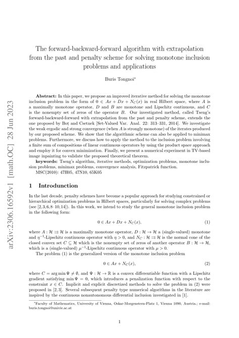 pdf the forward backward forward algorithm with extrapolation from the past and penalty scheme