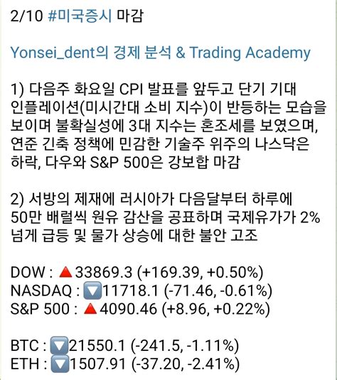 치과아저씨 Yonsei dent on Twitter 2 10 미국증시 마감