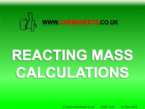 SOLUTION Chemsheets Gcse 1116 Reacting Mass Calculations 3 Studypool