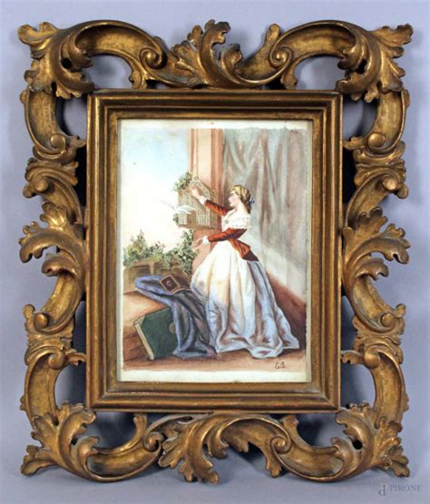 Fanciulla Con Colomba Acquarello Su Carta Cm X Siglato Xix