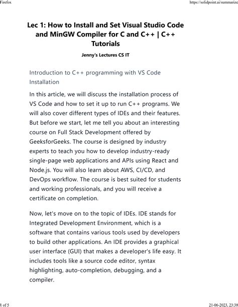 Solution Lession 1 How To Install And Set Visual Studio Code And Mingw